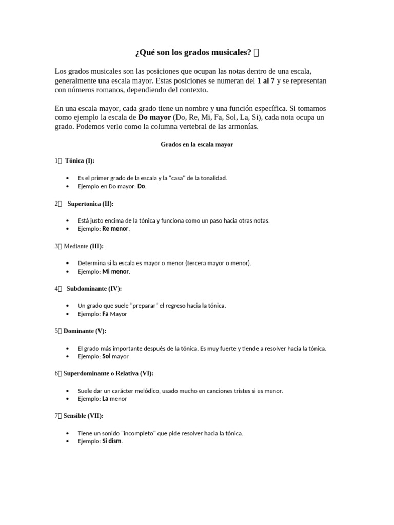 Grados Musicales en la Escala Mayor | PDF