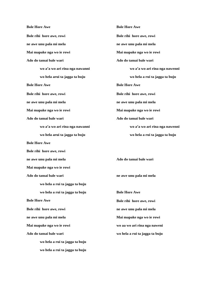 Bole Hore Awe (Lirik lagu) | PDF