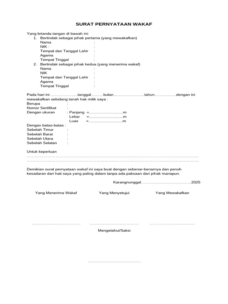 Contoh Surat Pernyataan Wakaf | PDF