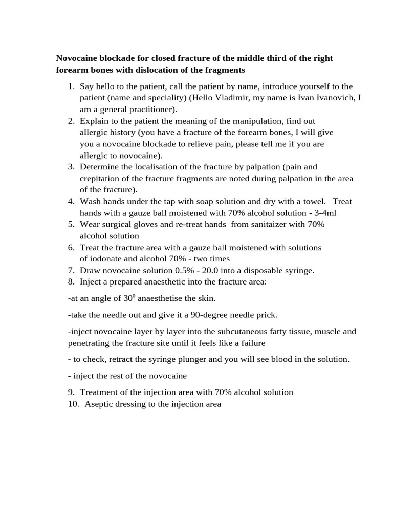Algoritm of Novocain Blocade For Forearm Bone | PDF