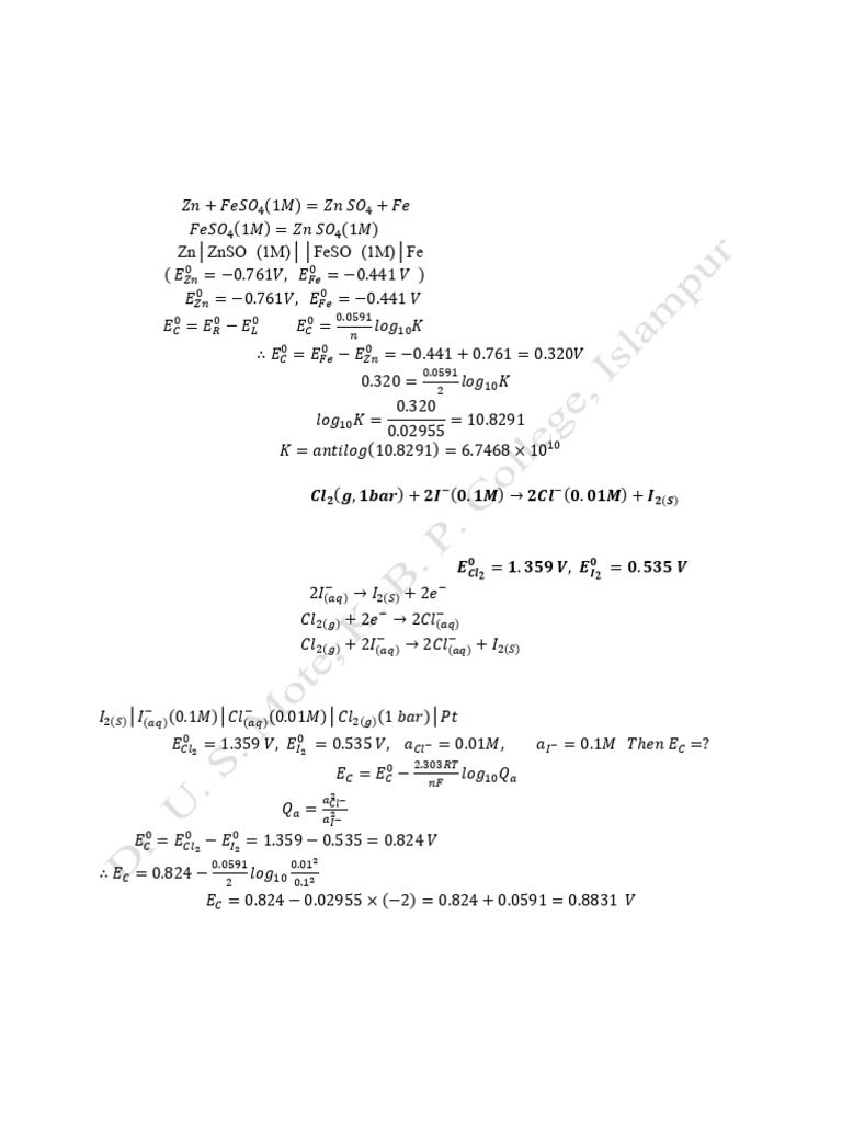 Emf Solution To Numerical Problems Given For Practices | PDF | Redox | Physical Sciences