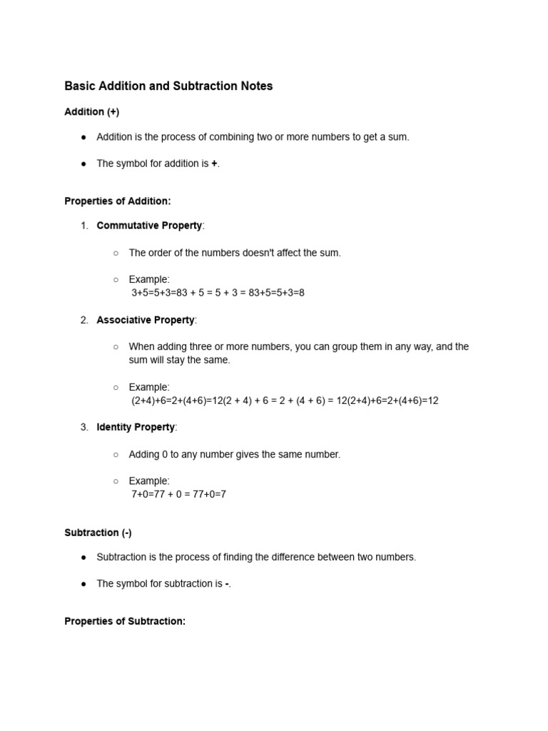 Basic Addition and Subtraction Notes Funny420 | PDF