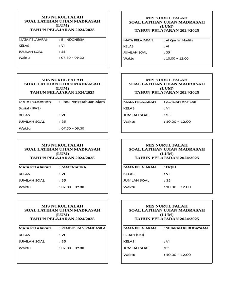 Lebel Amplop Soal Lum 20242025 | PDF