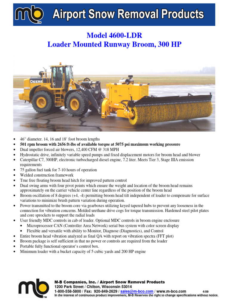 4600 LDR Loader Runway Broom Summary Sheet | PDF