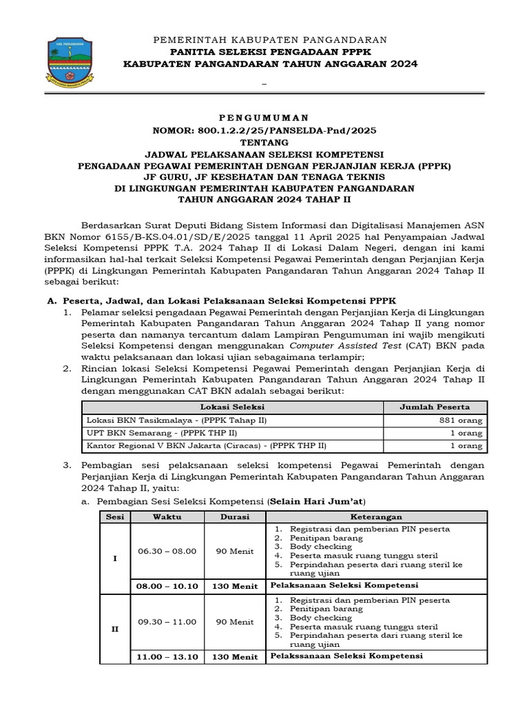 Pengumuman Jadwal Seleksi PPPK TA 2024 Tahap II | PDF