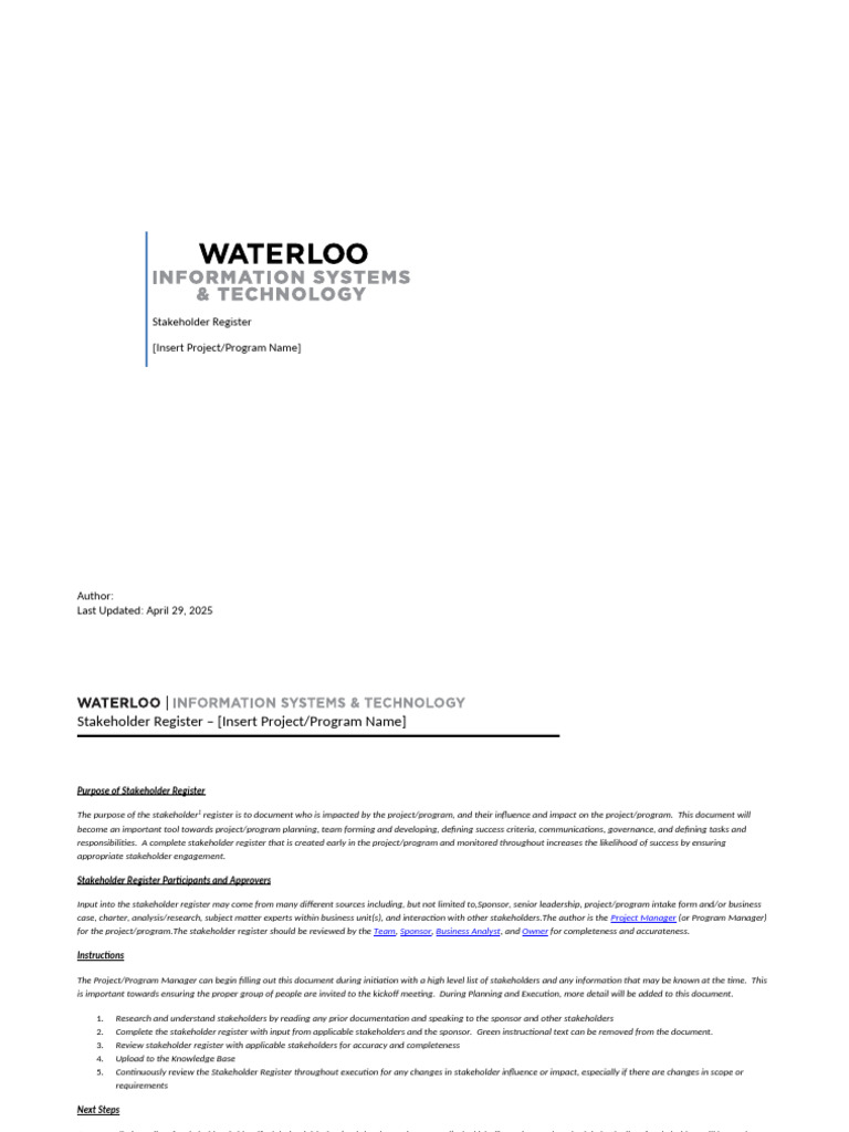 Stakeholder-Register Template | PDF | Information | Business