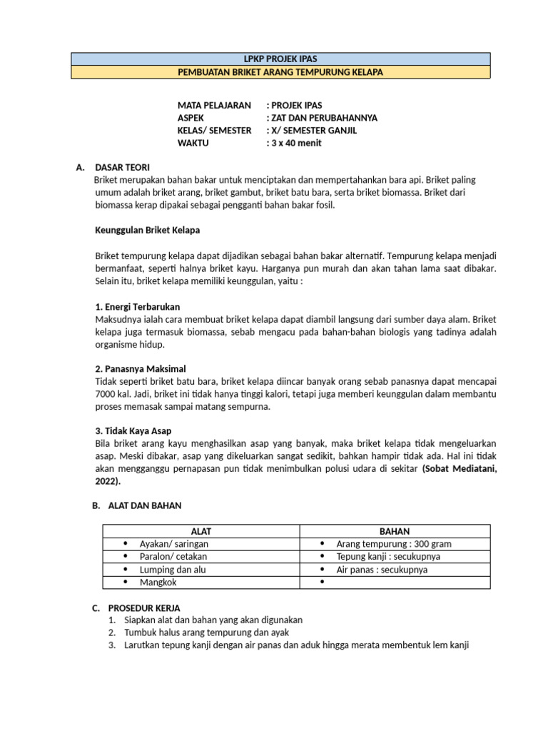 LKPD 2. Pembuatan Briket | PDF