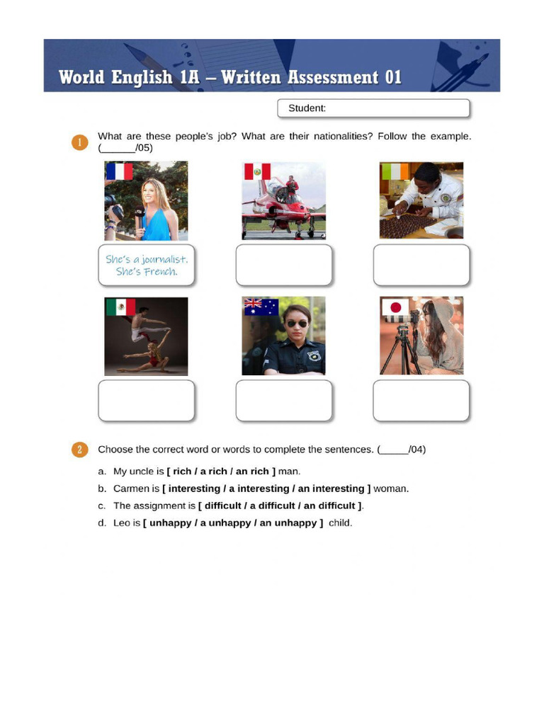 Worksheet - Assessment Unit 1 To 3 | PDF