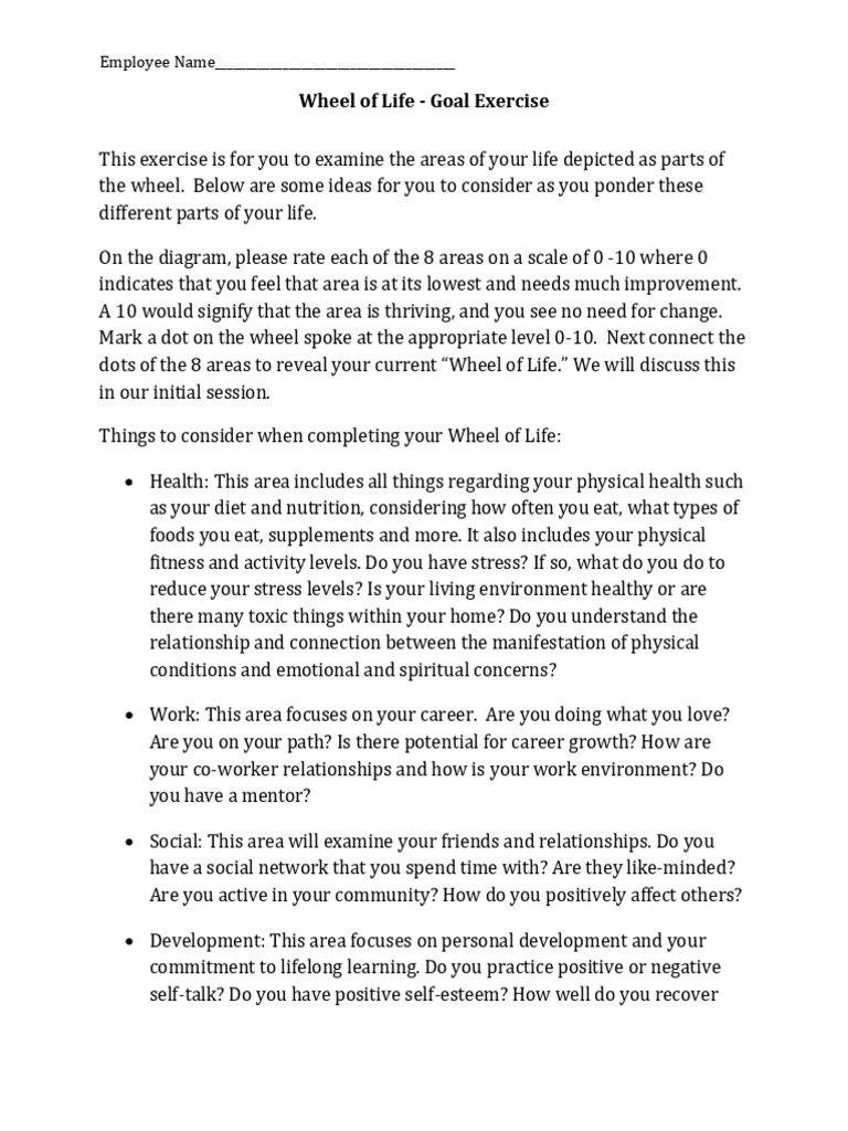 Wheel of Life Directions and Exercise | PDF | Goal | Psychology