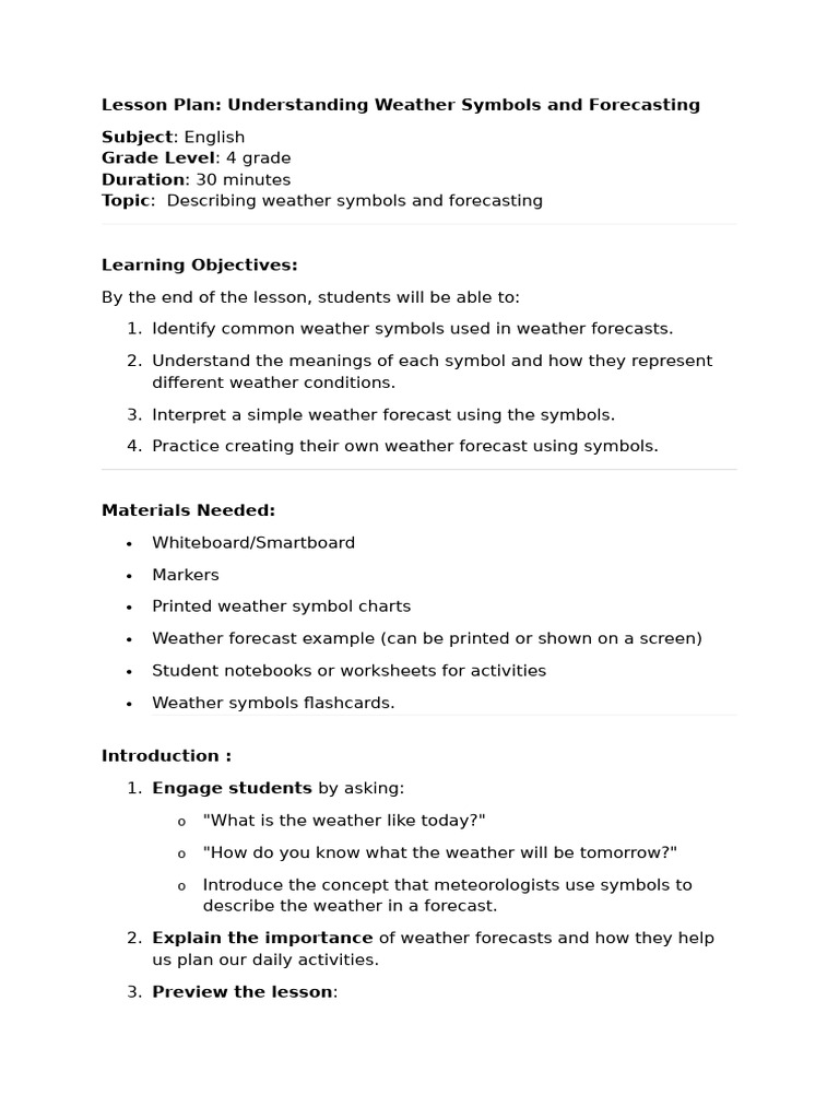 DEMO LESSON PLAN WEATHER A MAREDZA | PDF | Weather | Weather Forecasting