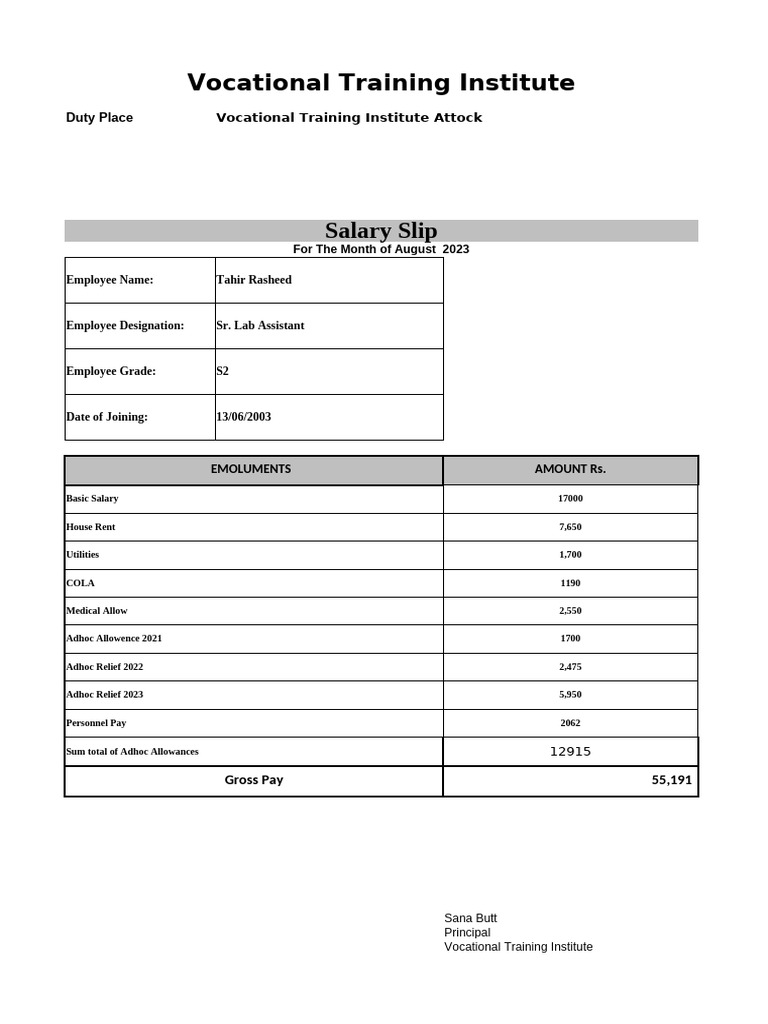 Salary Slip Tahir Rasheed | PDF