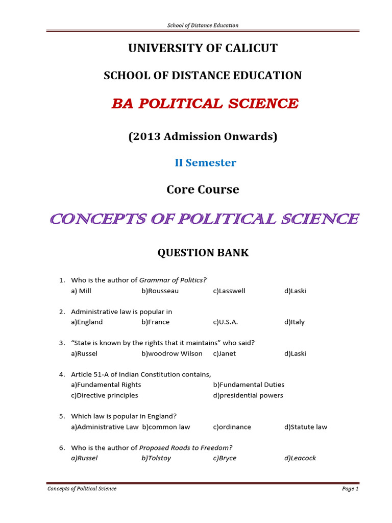 BA Politics II Sem. Core Course - 2013 Admn - Concepts of Political ...
