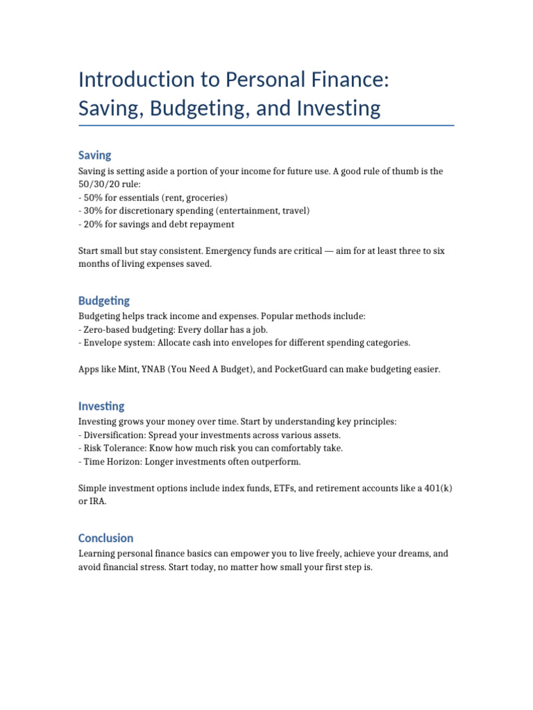 Introduction To Personal Finance | PDF