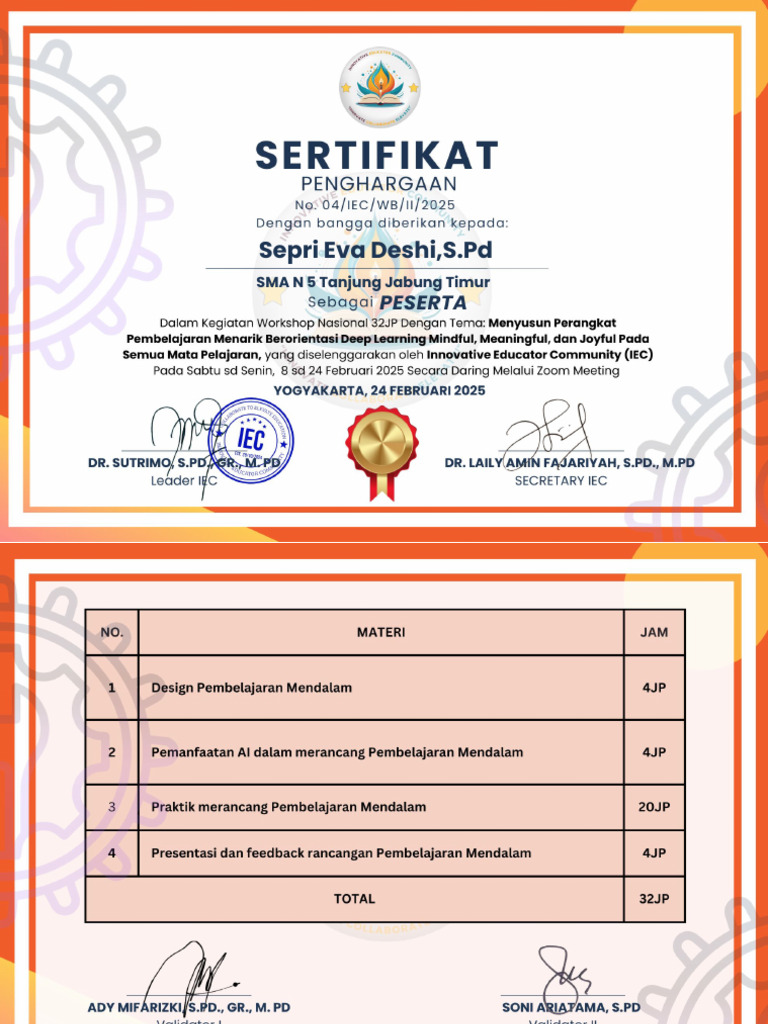 Sertifikat Workshop - Sepri Eva Deshi, S.PD | PDF
