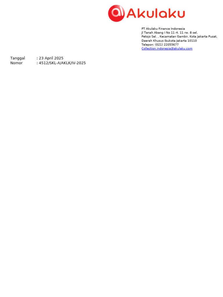 Alamat PT Akulaku Finance Indonesia | PDF