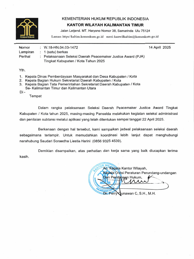 Jadwal Seleksi PJA Samarinda 2025 | PDF