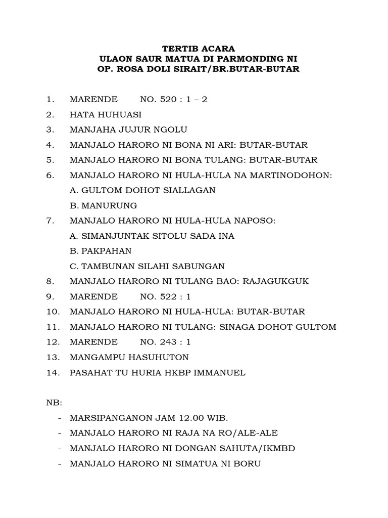TERTIB ACARA - Saur Matua Op Rosa Doli Sirait | PDF