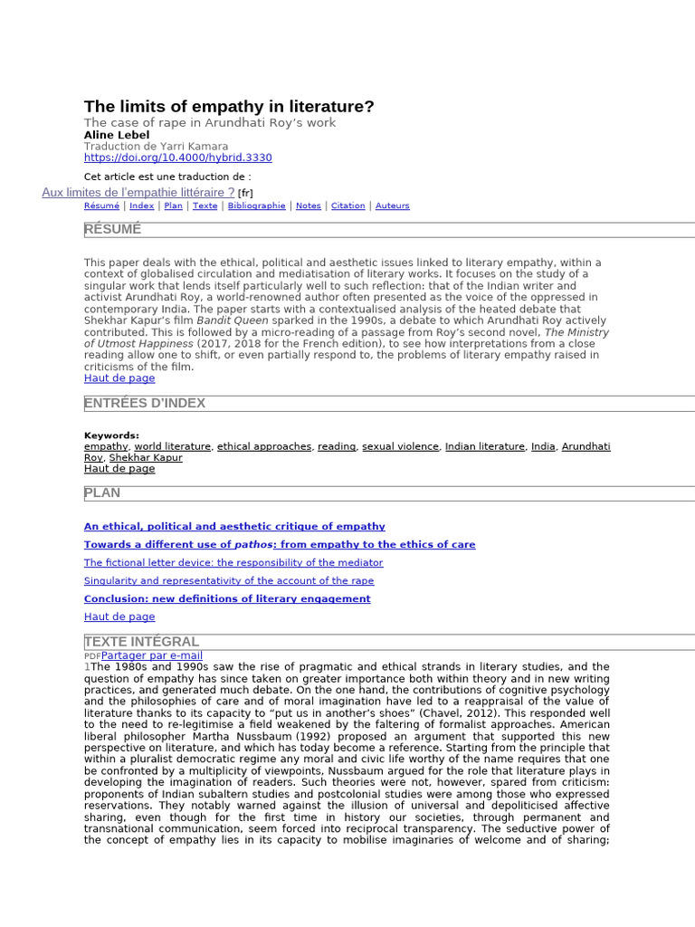 The Limits of Empathy in Literature | PDF | Empathy