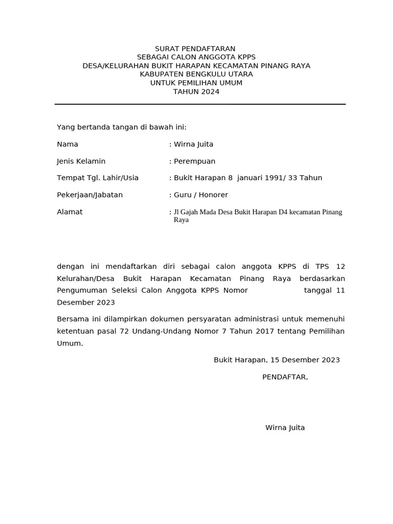 Formulir Pendaftaran Kpps | PDF