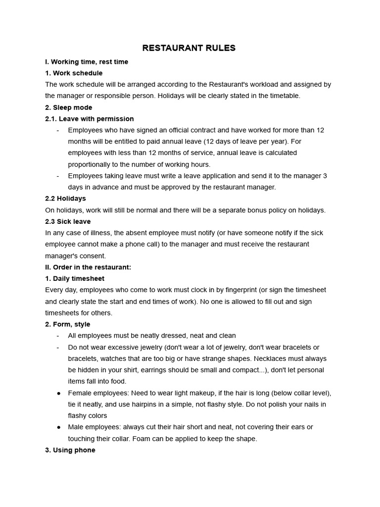 Restaurant Regulations 1 | PDF | Restaurants