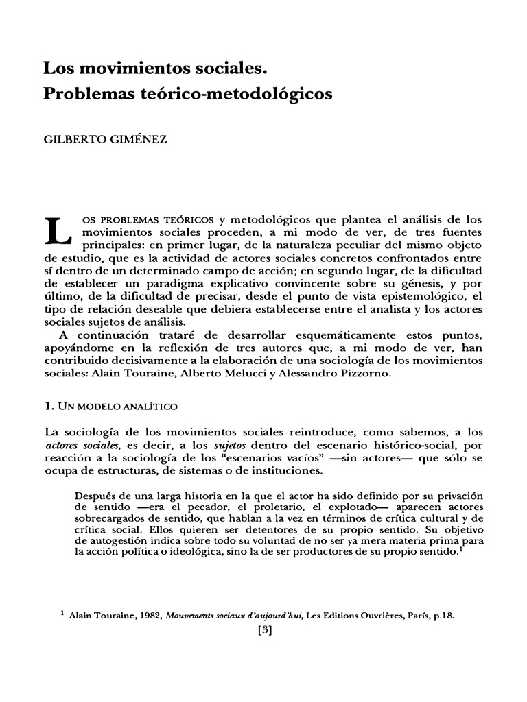 Los Movimientos Sociales. Problemas Teórico-Metodológicos - Gilberto Giménez | PDF ...