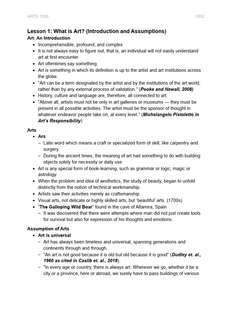 ARTS 1100 Reviewer 1st Term | PDF | Aristotle | Abstract Art