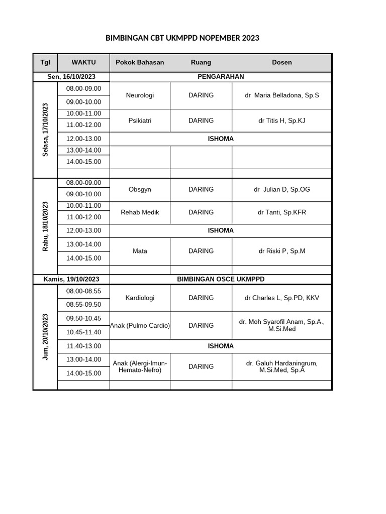 Jadwal UKMPPD Nop 2023-Update | PDF