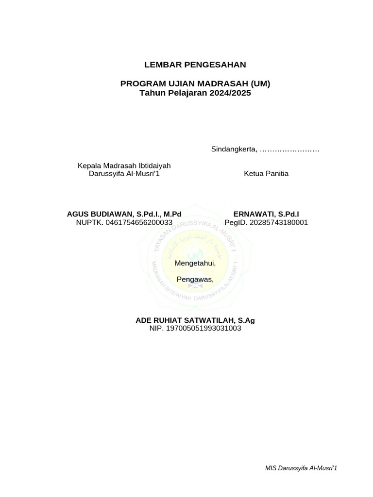 Lembar Pengesahan Program | PDF