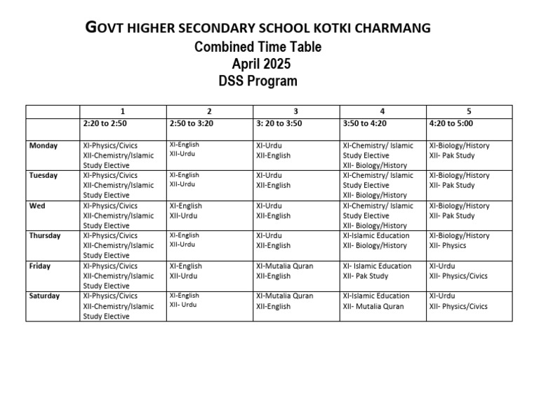 April 2025 Combined Time Table | PDF