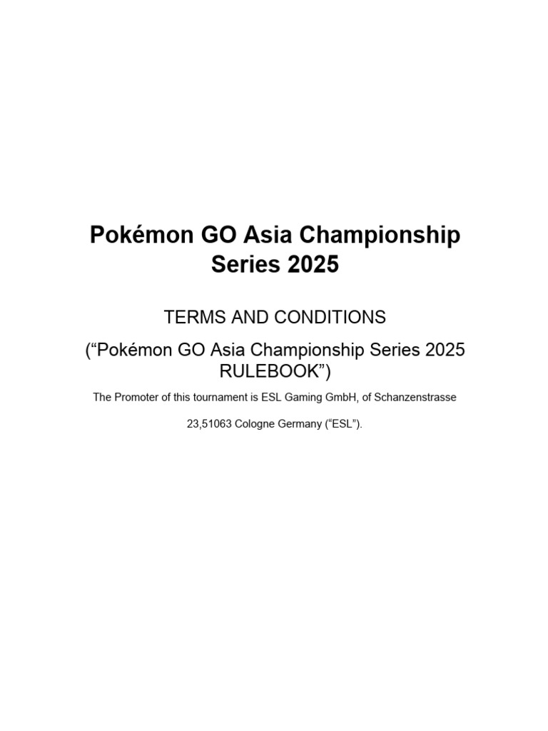 Official Rulebook Pokemon GO Asia Championship Series 2025 | PDF | Sports