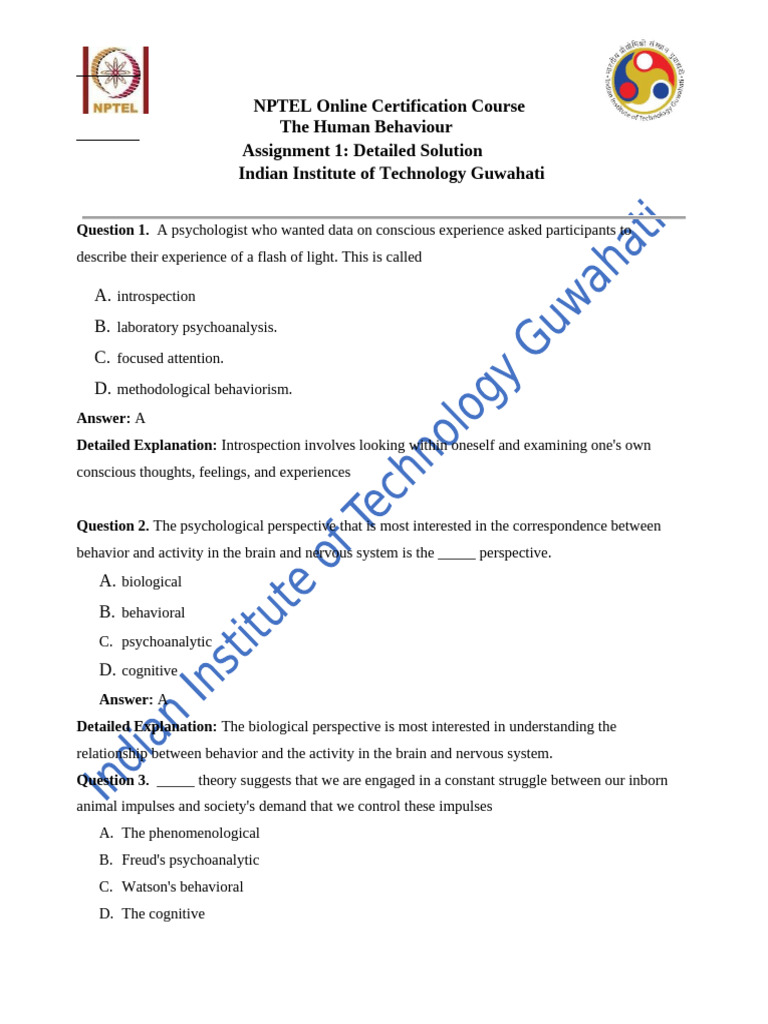Assignment Solution Week 1 Updated | PDF | Psychoanalysis | Psychology