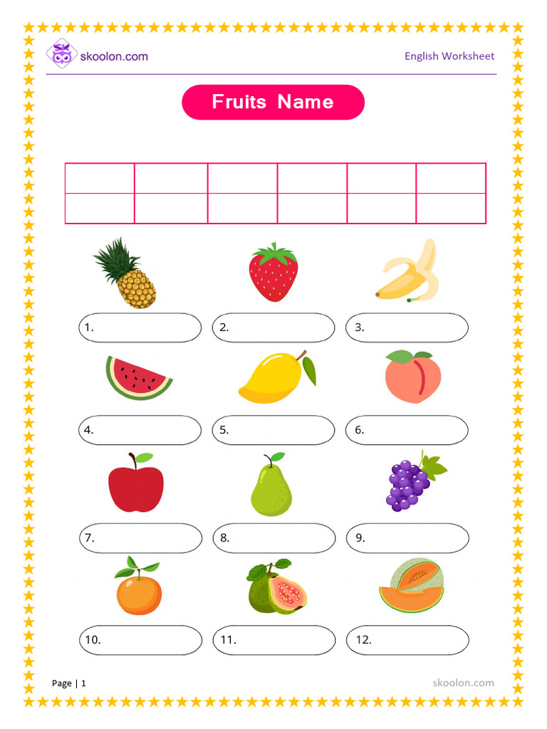 G1 English Fruits Name 344 | PDF