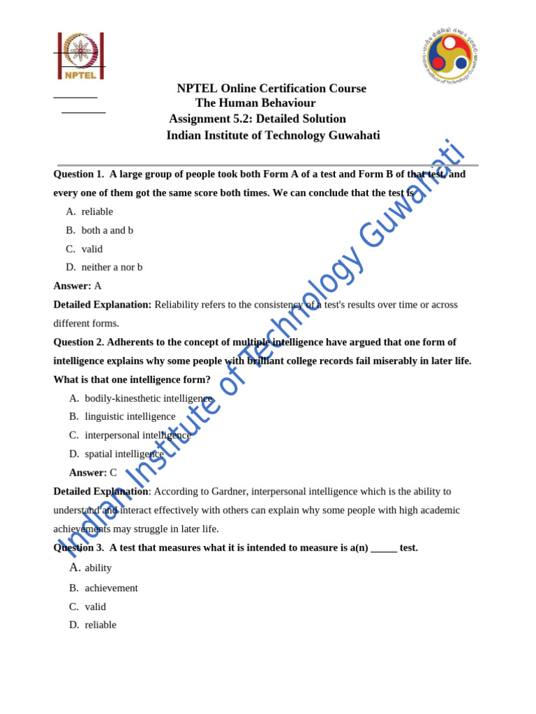 Assignment Solution Week 5.2 | PDF | Intelligence Quotient | Intelligence