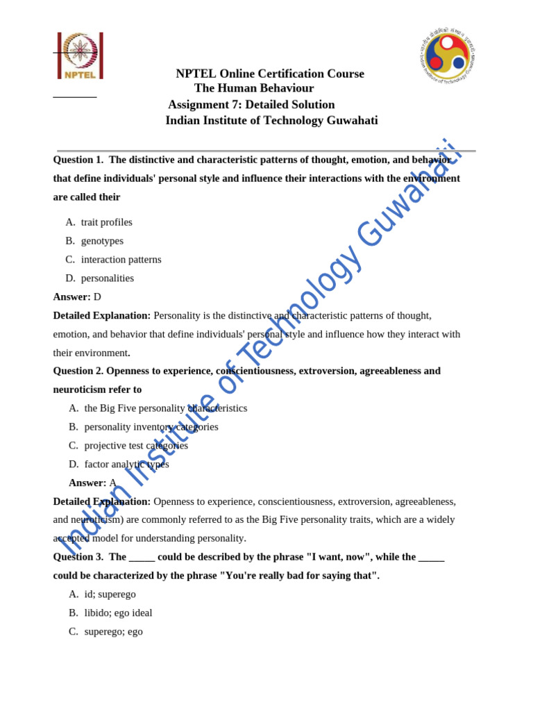 Assignment Solution Week 7 | PDF | Psychology | Psychological Concepts