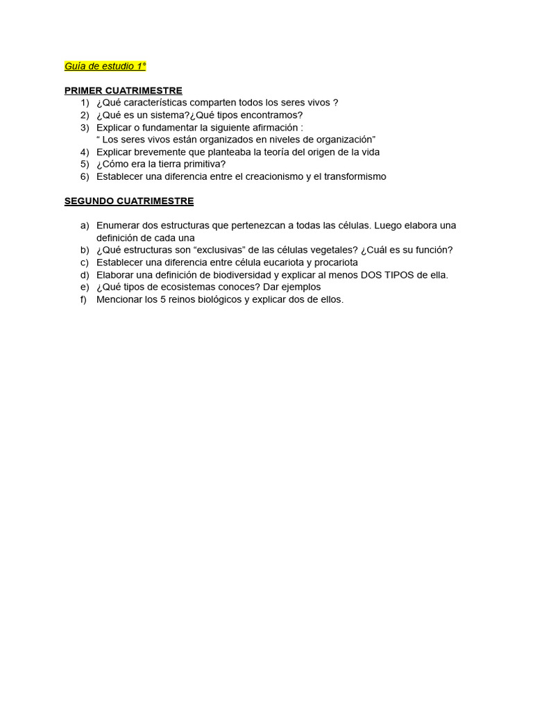 Guía de Estudio 1° | PDF