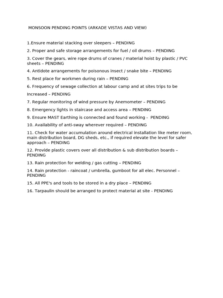 Monsoon Pending Points. | PDF