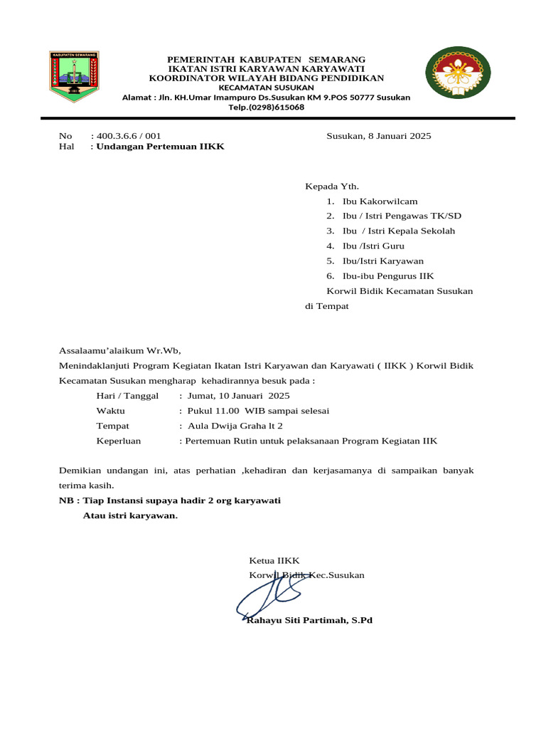 Undangan IIKK SSK JANUARI 2025 | PDF