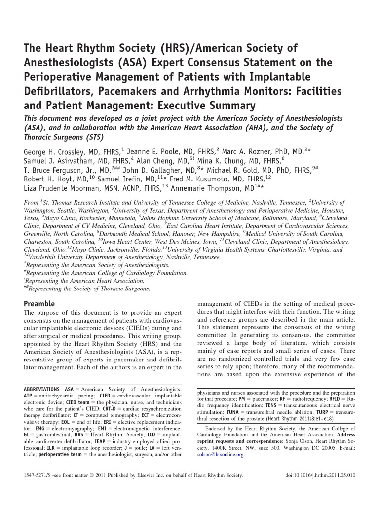 Pacemaker ICD Guidelines ASA AHA 2011 | PDF | Artificial Cardiac ...
