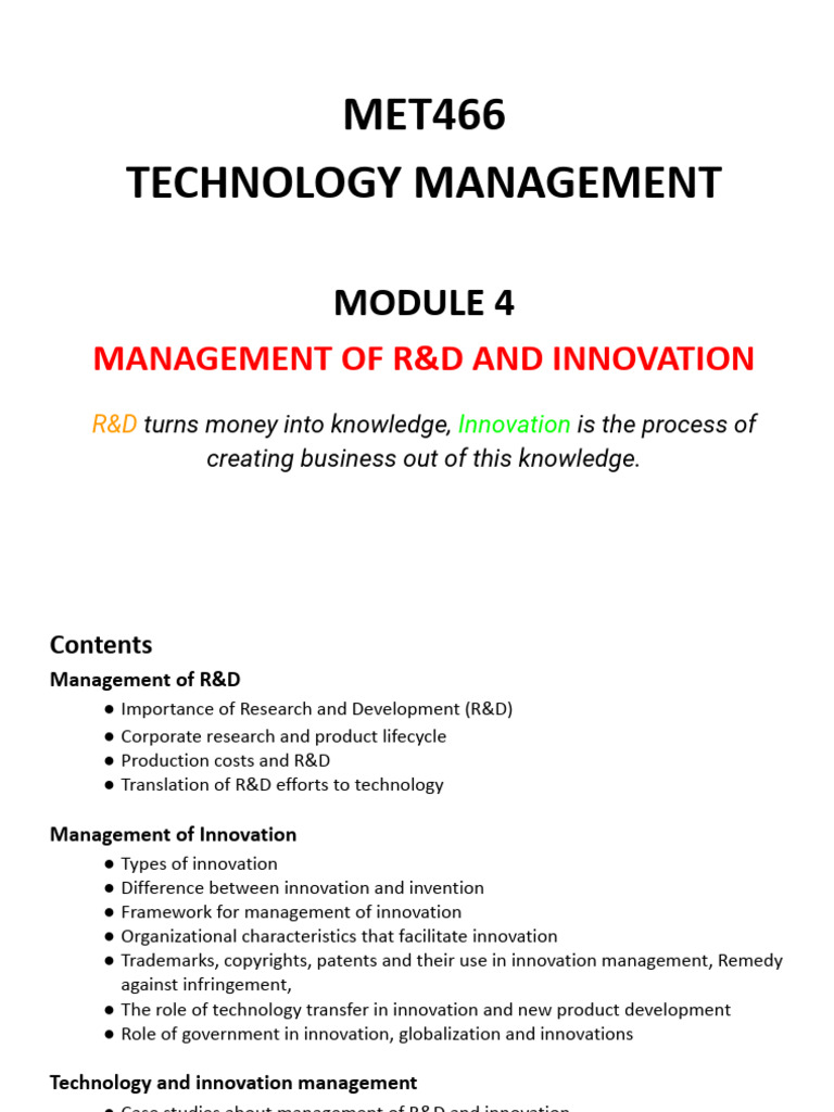 R&D and Innovation Management Guide | PDF | Trademark | Patent