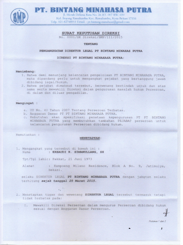 Surat Keputusan Direksi | PDF