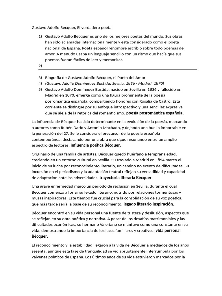 Gustavo Adolfo Becquer | PDF | Poesía
