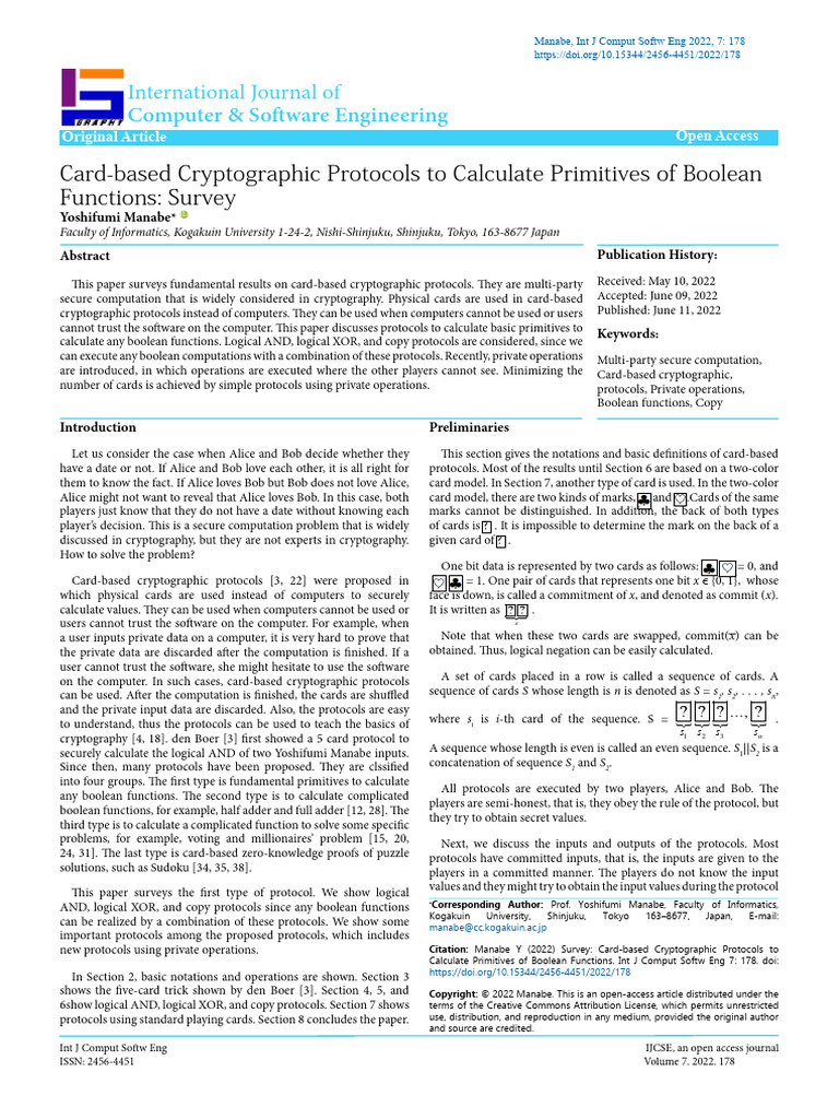 Card Based Cryptography | PDF | Cryptography | Boolean Algebra