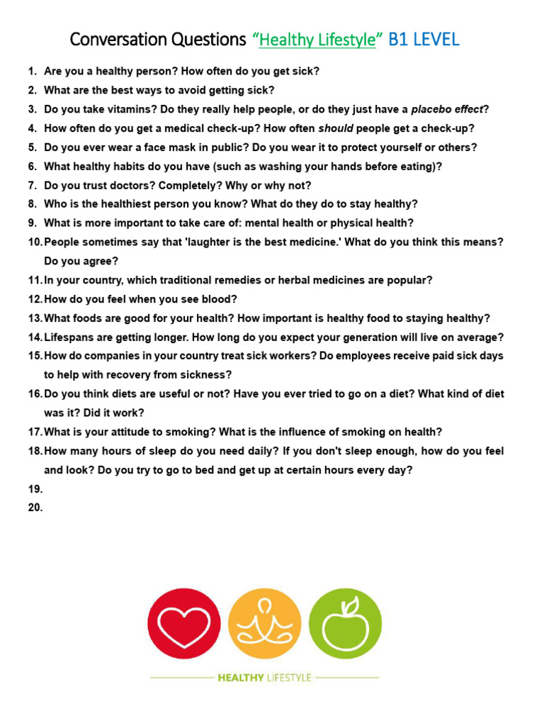 Healthy Lifestyle - Conversation Questions - B1 | PDF