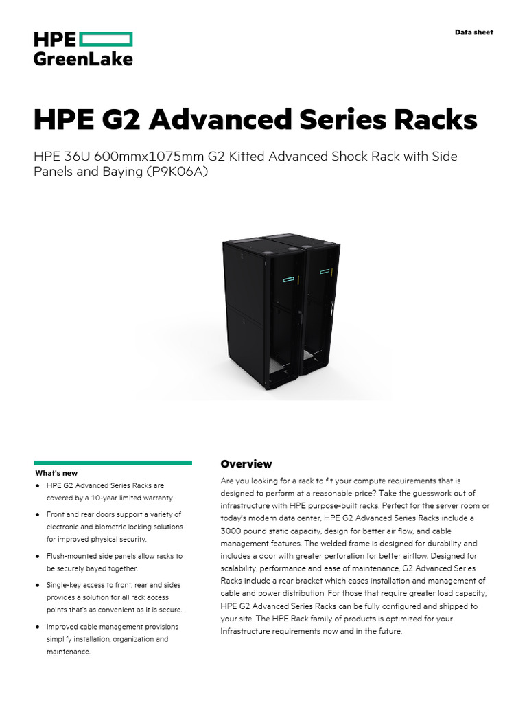 HPE 36U 600mmx1075mm G2 Kitted Advanced Shock Rack With Side Panels and ...