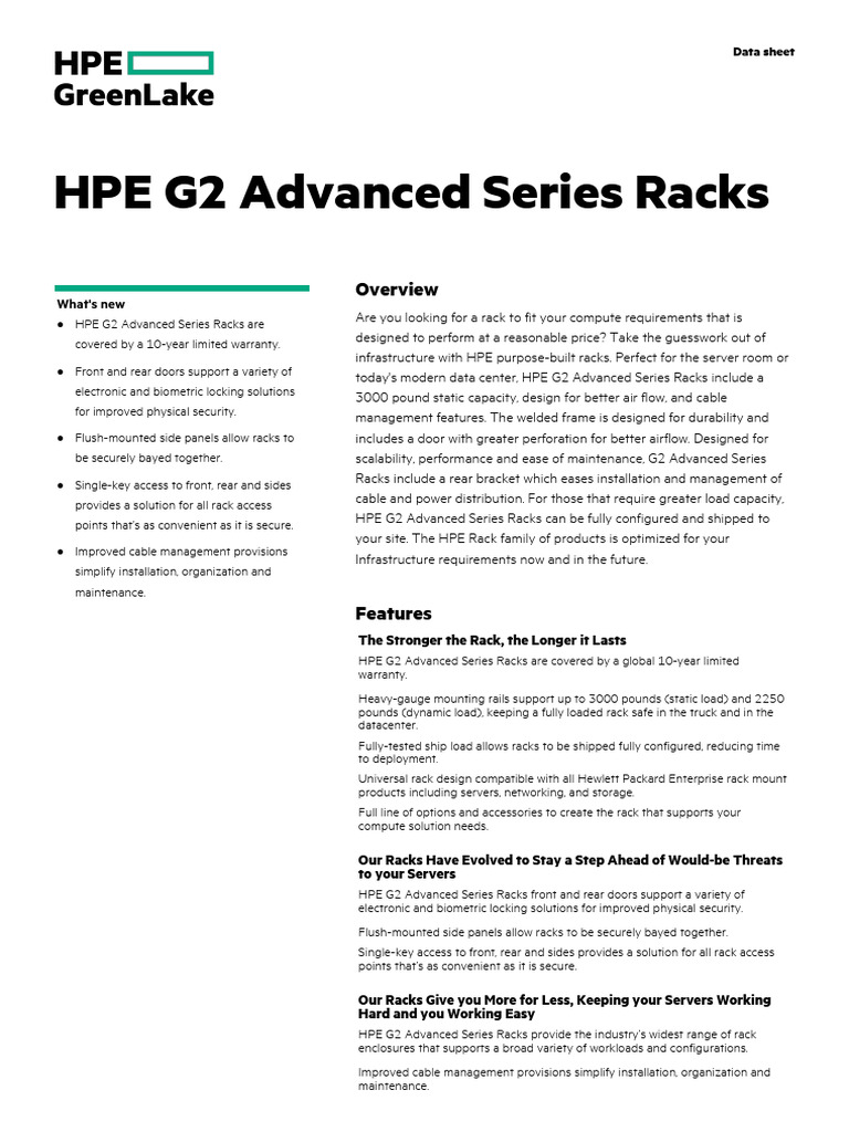 HPE G2 Advanced Series Racks Data sheet-PSN1009694916WWEN | PDF | Data ...