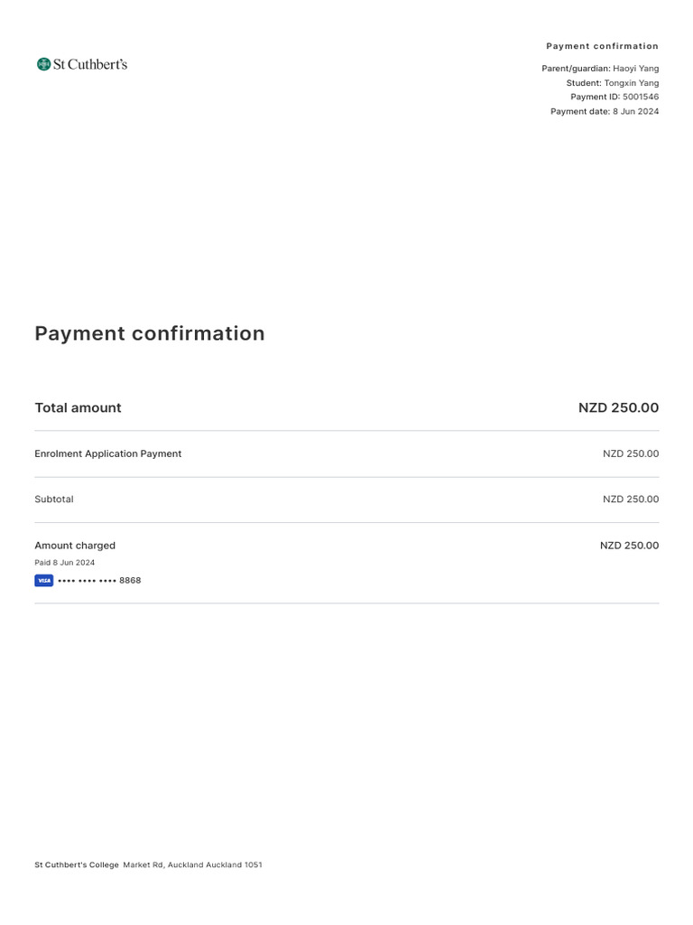 2024-06-08 Enrolment Application - Payment Confirmation - Tongxin Yang ...