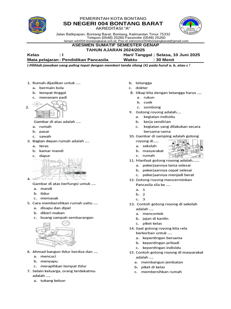 Soal PP Kelas 1 Asesmen Sumatif Semester Genap 2024-2025 | PDF