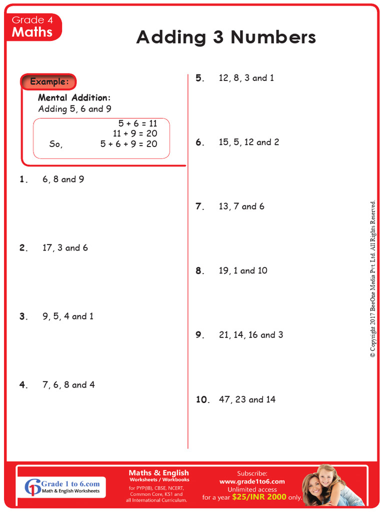 Adding Small Numbers - Mental Maths | PDF