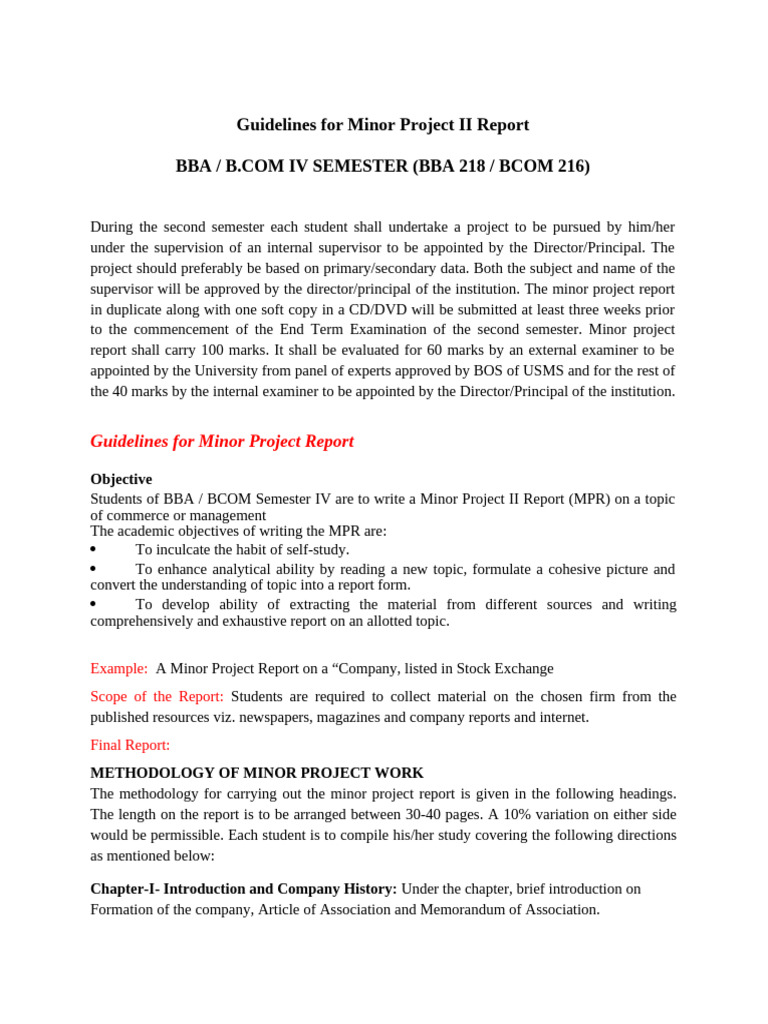 Guidelines For Minor Project Report | PDF | Citation