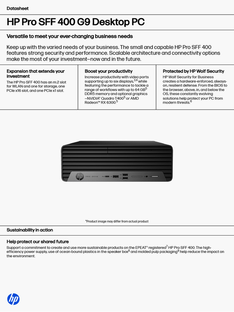 HP Pro SFF 400 G9 Desktop PC | PDF | Computer Hardware | Computer ...